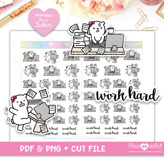 Cleo Work Hard Printable Planner Stickers Bear Stickers - Etsy