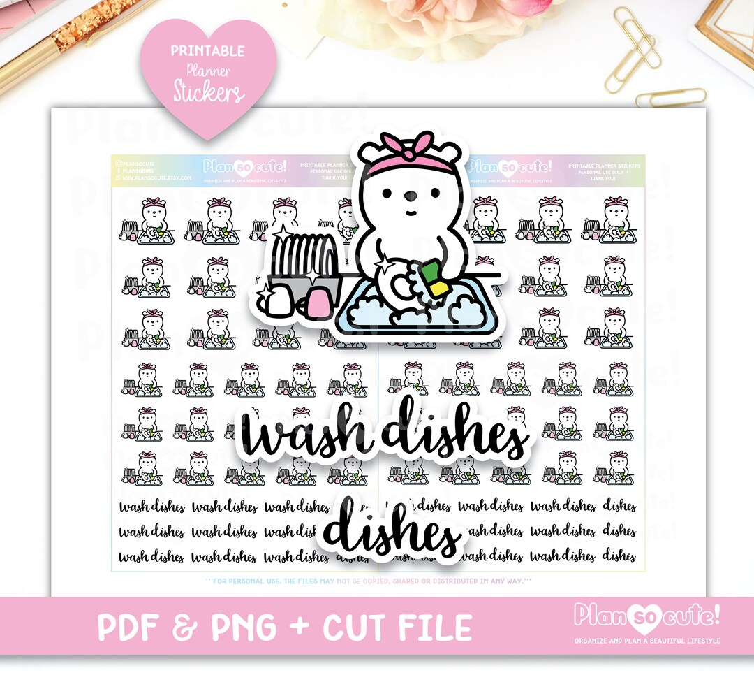 Wash Dishes Printable Planner Stickers, Bear Stickers - Etsy