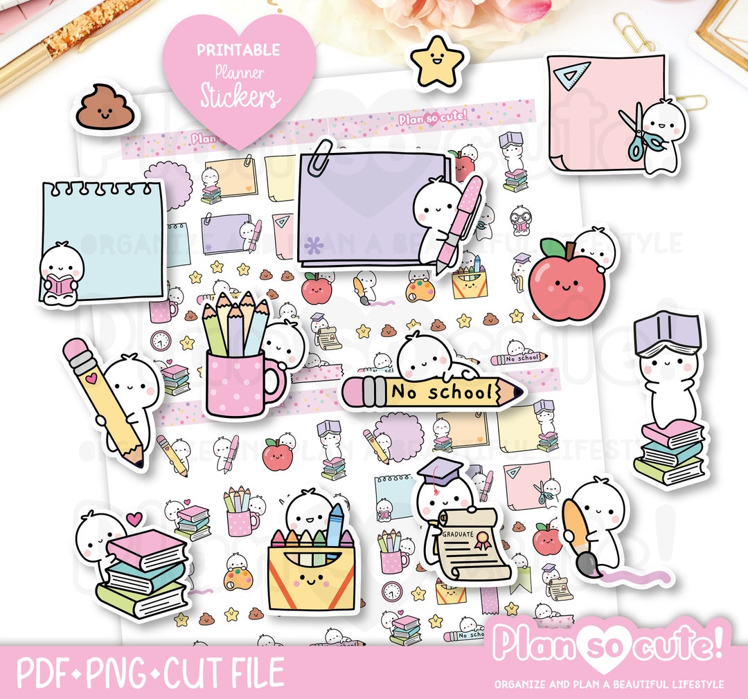 Back to School Stickers, Tiny Puppet, Printable Planner Stickers ...