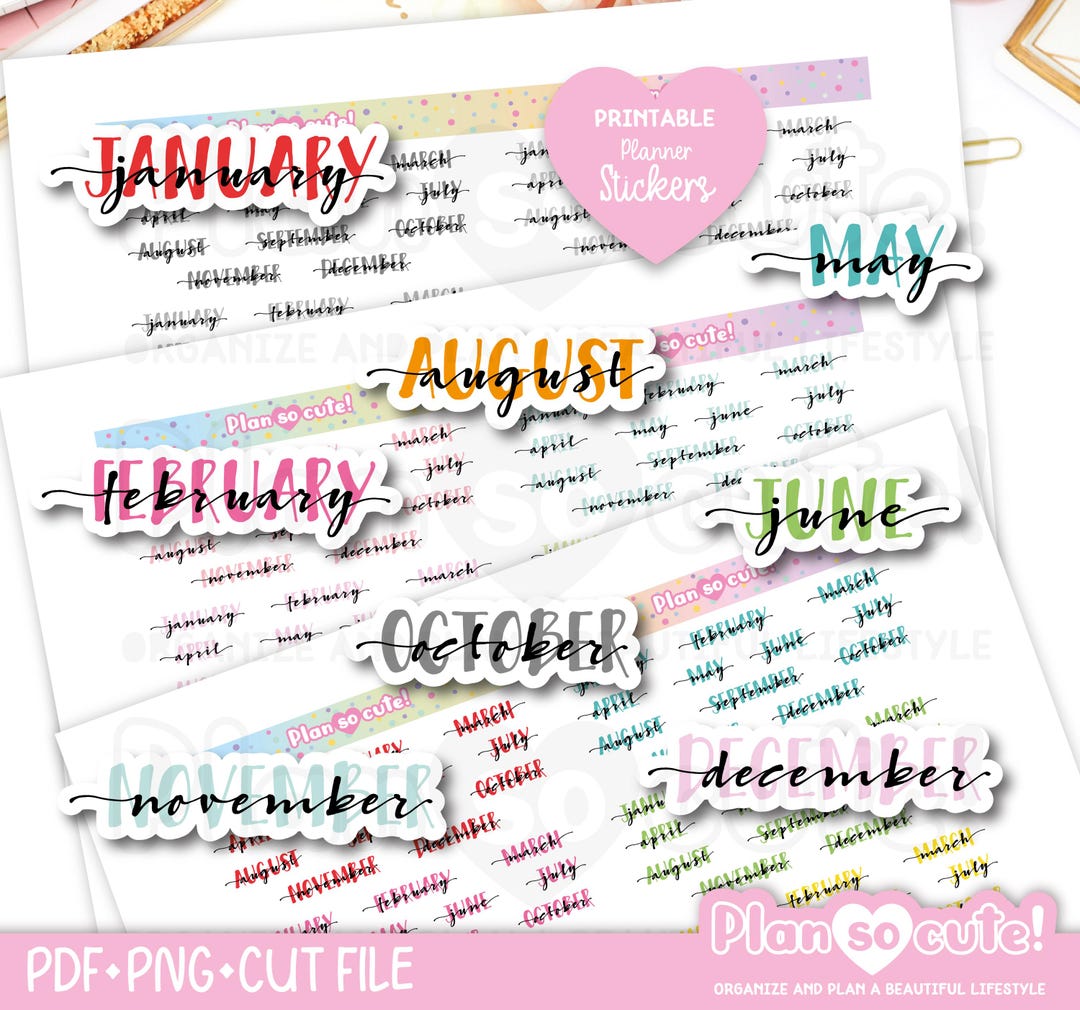 Months Script, Printable Planner Stickers - Etsy