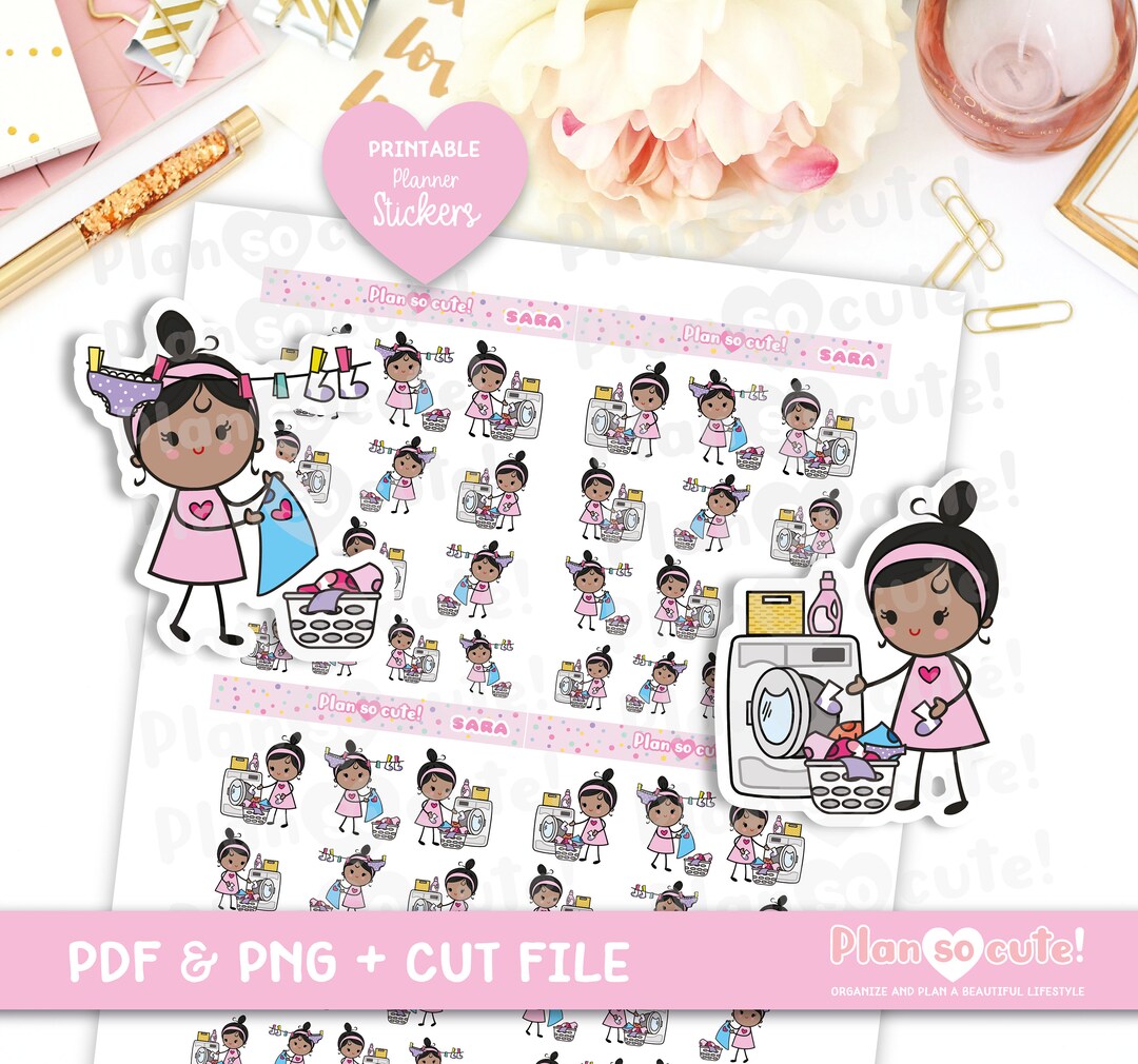 Sara Laundry Time Stickers, Dark Skin, Printable Stickers, Printable ...