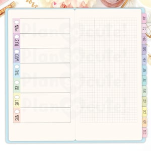 Day of Week Vertical Strip, Printable Planner Stickers, Hobonichi Weeks ...