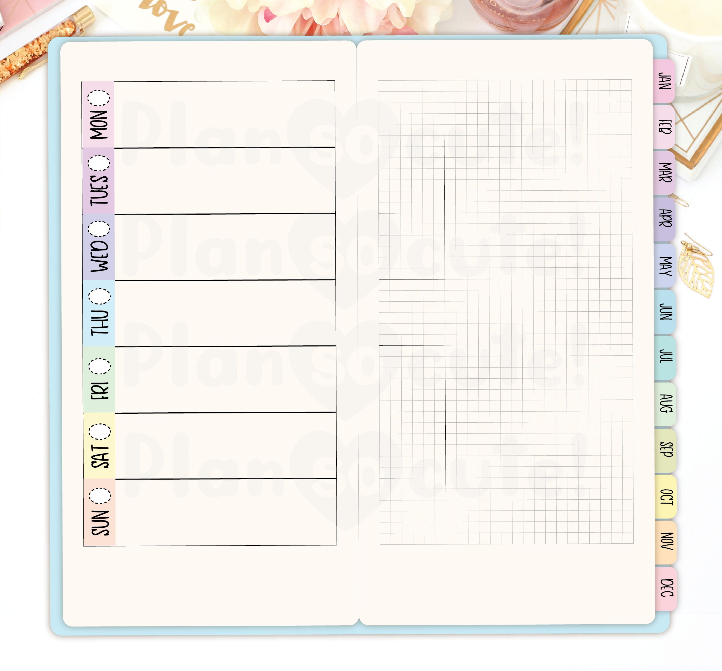 Day of Week Vertical Strip, Printable Planner Stickers, Hobonichi Weeks ...