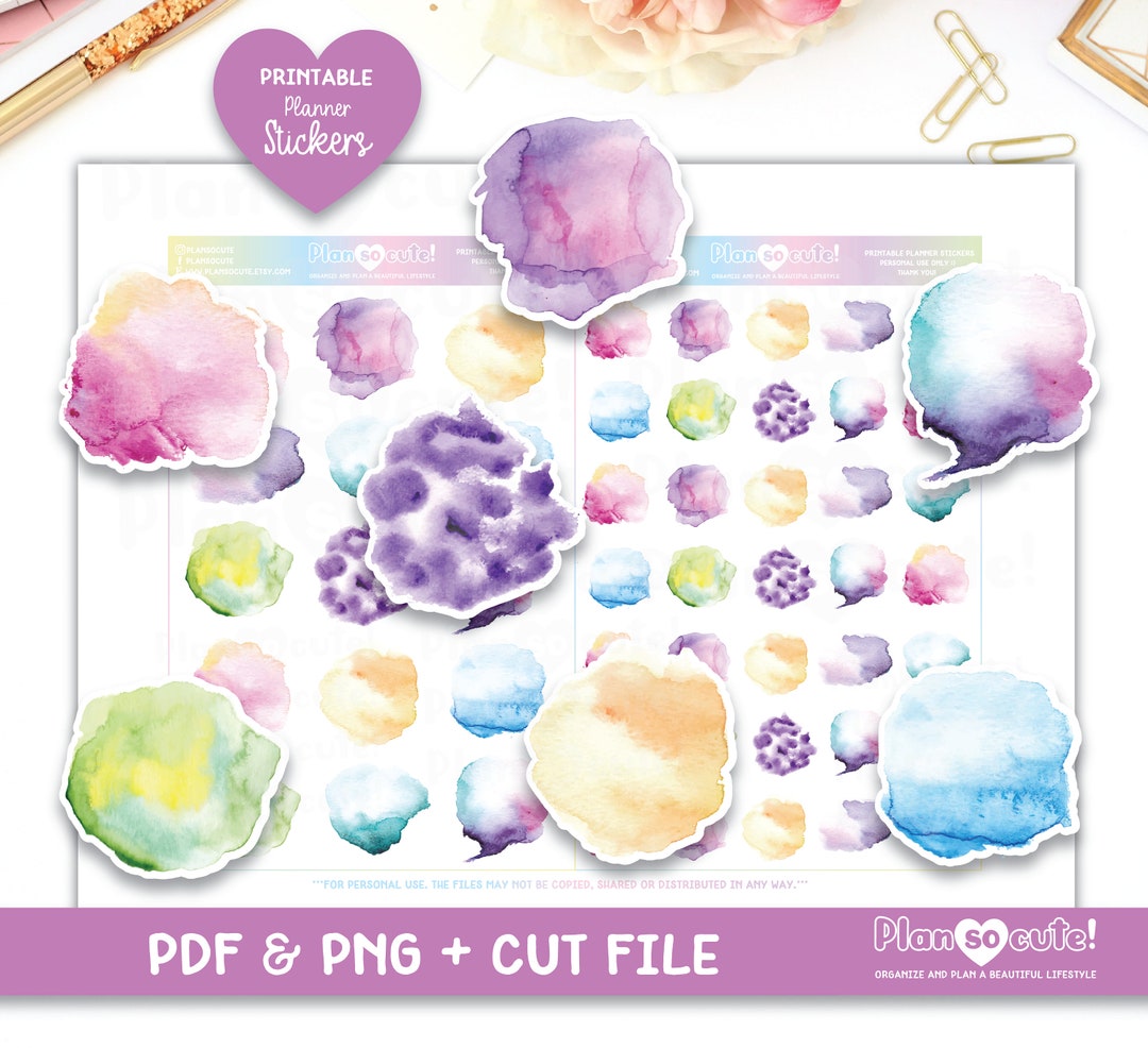 Watercolor Stains, Printable Planner Stickers, Cricut and Silhouette ...