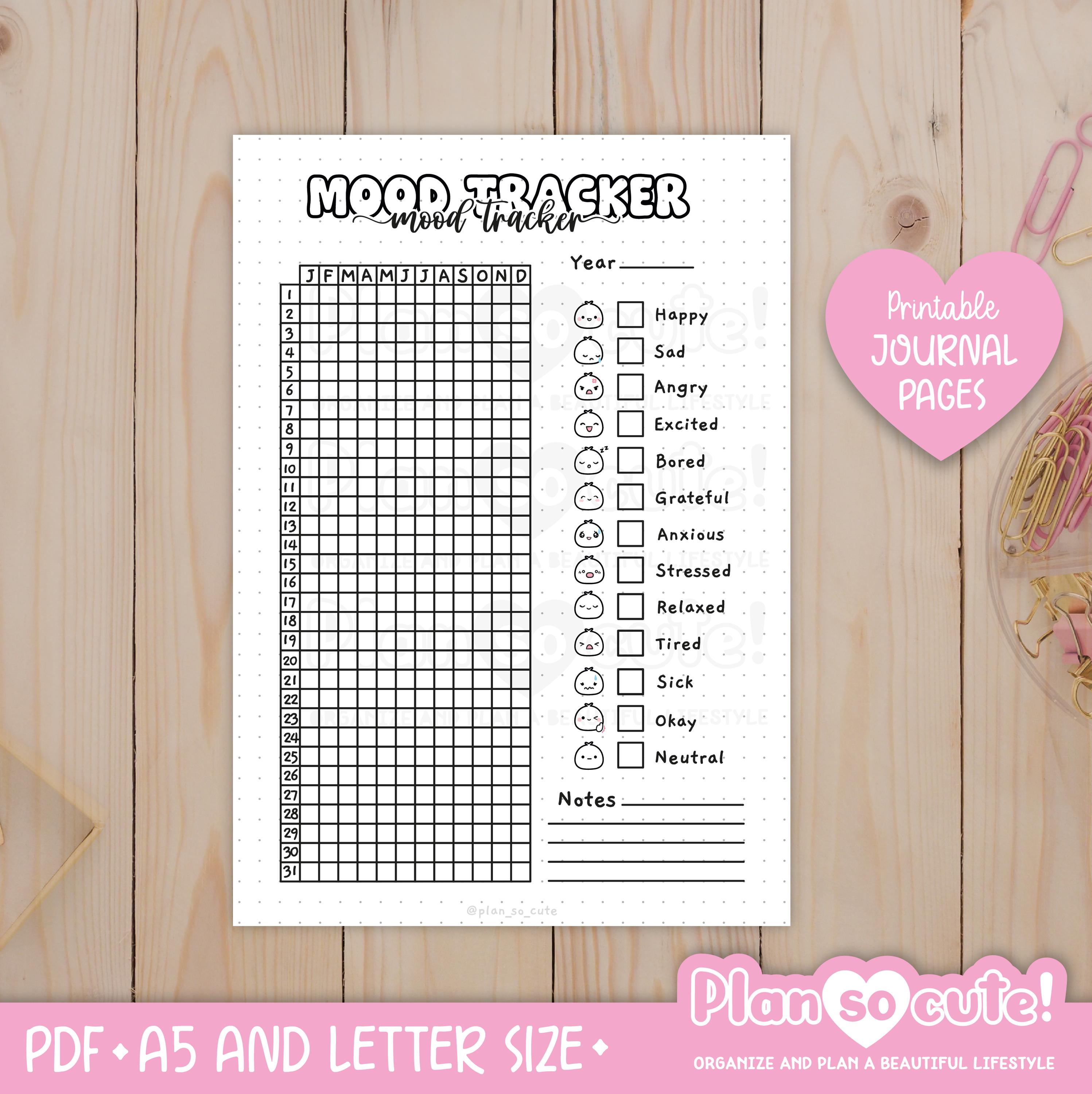 Mood Tracker, Bullet Journal Printable, A5 and Letter Size - Etsy