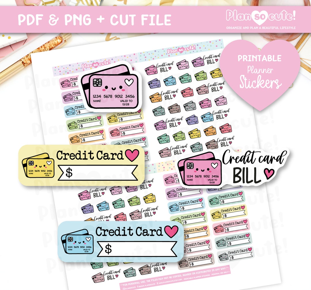 Credit Card Bill Printable Planner Stickers, Finance Stickers, Bill ...