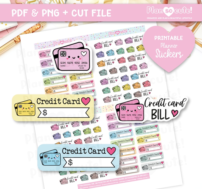 Credit Card Bill Printable Planner Stickers, Finance Stickers, Bill ...