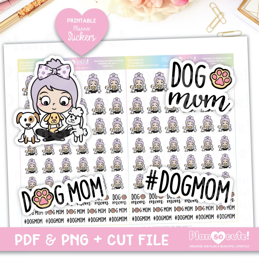 Emily Dog Mom, Light Skin. Printable Planner Stickers, Silhouette and ...