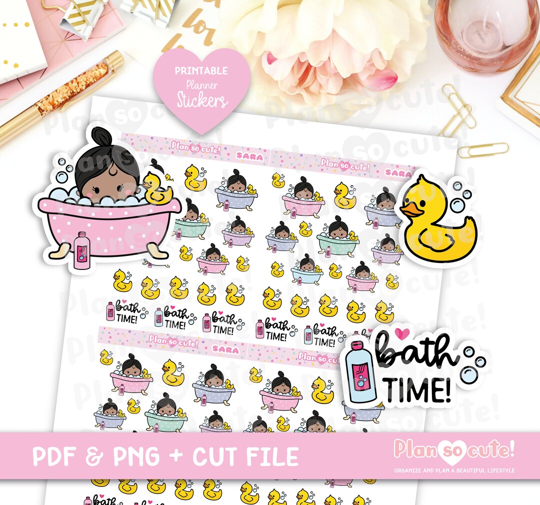 Sara Bath Time, Printable Stickers, Dark Skin,printable Planner ...