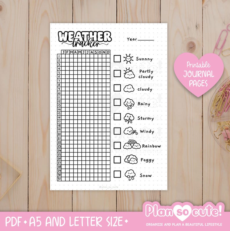 Weather Tracker, Printable Weather Tracker, Bullet Journal Printable ...
