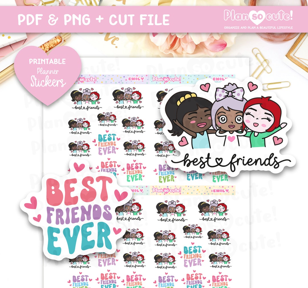 Emily Best Friends, Printable Planner Stickers, Dark Skin, Best Friends ...