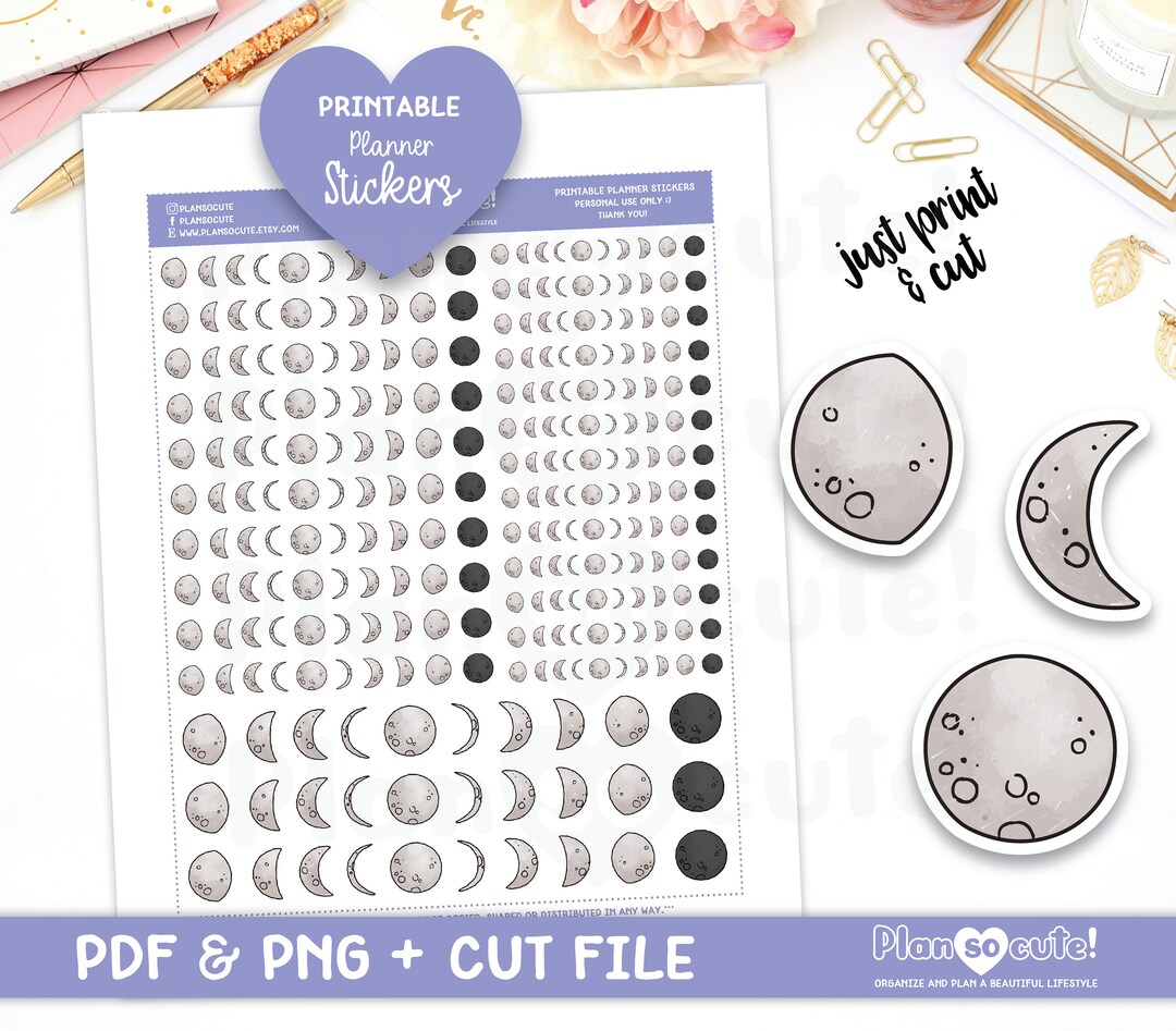Moon Phase, Moon Tracker, Printable Planner Stickers, Bullet Journal ...