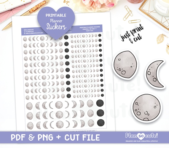 Moon Phase Moon Tracker Printable Planner Stickers Bullet - Etsy