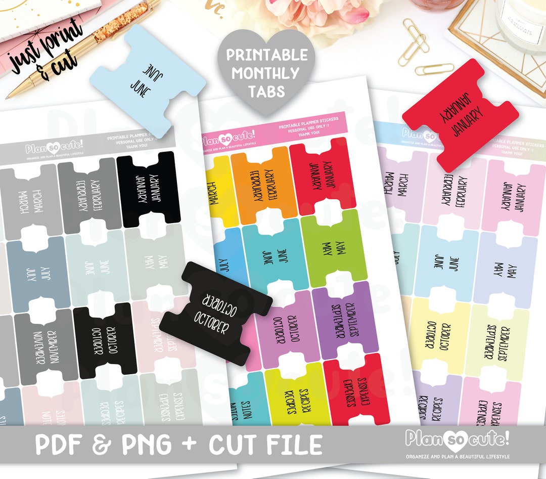 Monthly Tabs, Printable Planner Stickers - Etsy