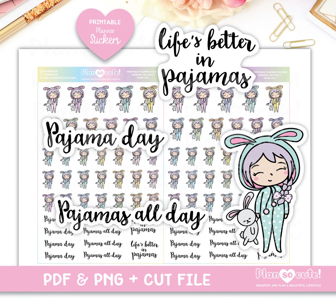 Pajama Day Printable Planner Stickers, Pajamas All Day Stickers, Emily ...