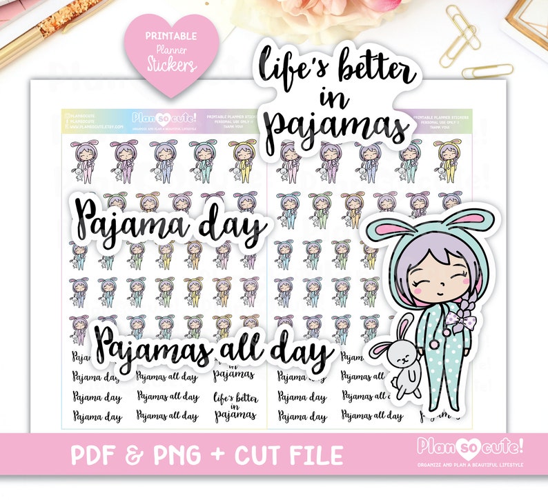 Pajama Day Printable Planner Stickers, Pajamas All Day Stickers, Emily ...