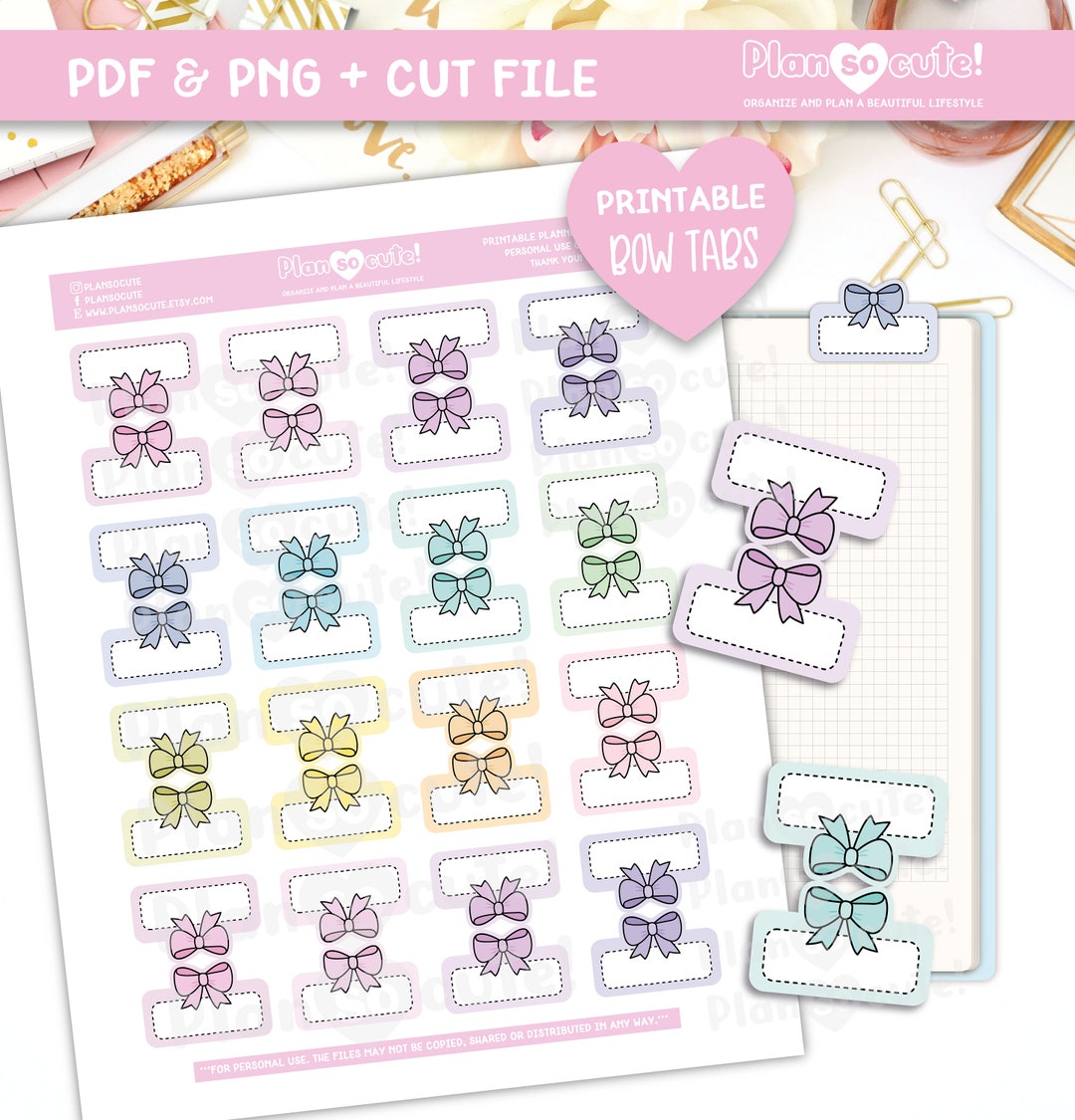Top Kawaii Bow Tabs, Printable Planner Stickers - Etsy