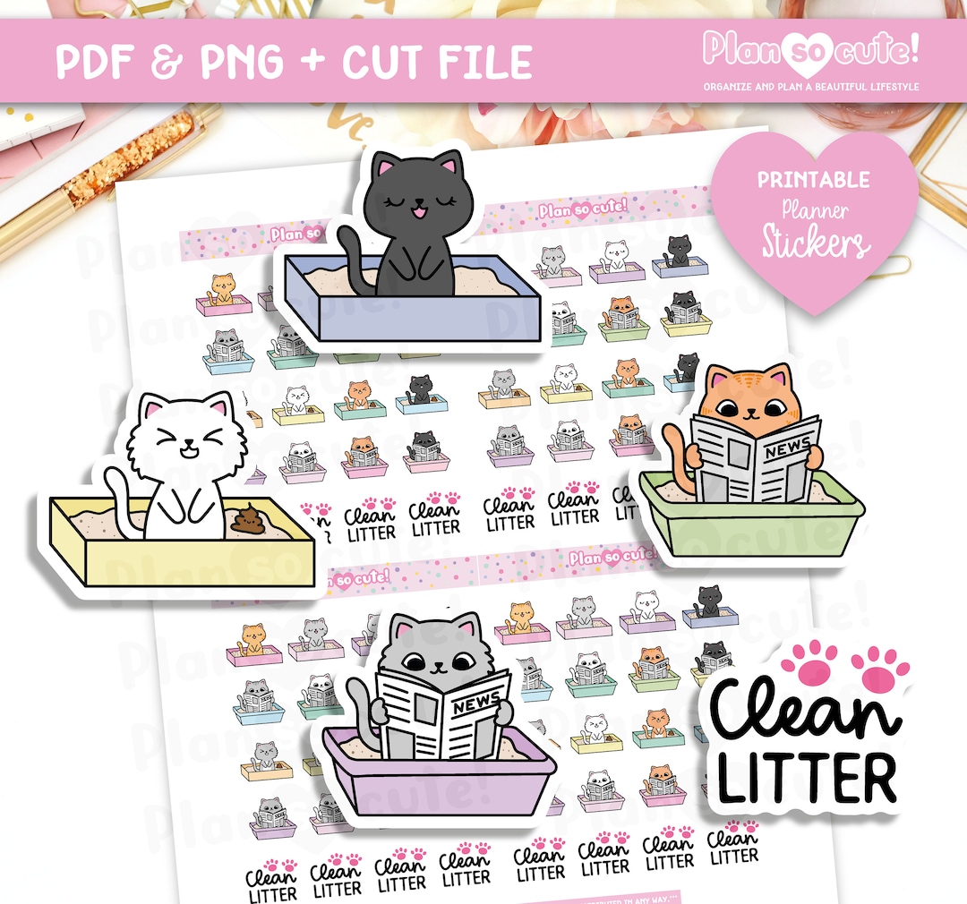 Clean Litter, Cat Stickers, Kitty Stickers, Printable Planner Stickers ...