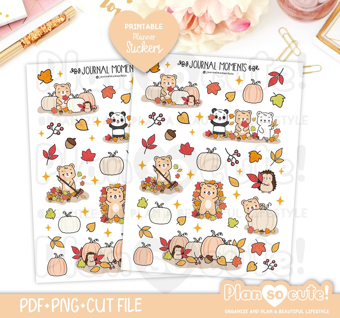 Autumn Bear, Printable Stickers, Fall Stickers - Etsy