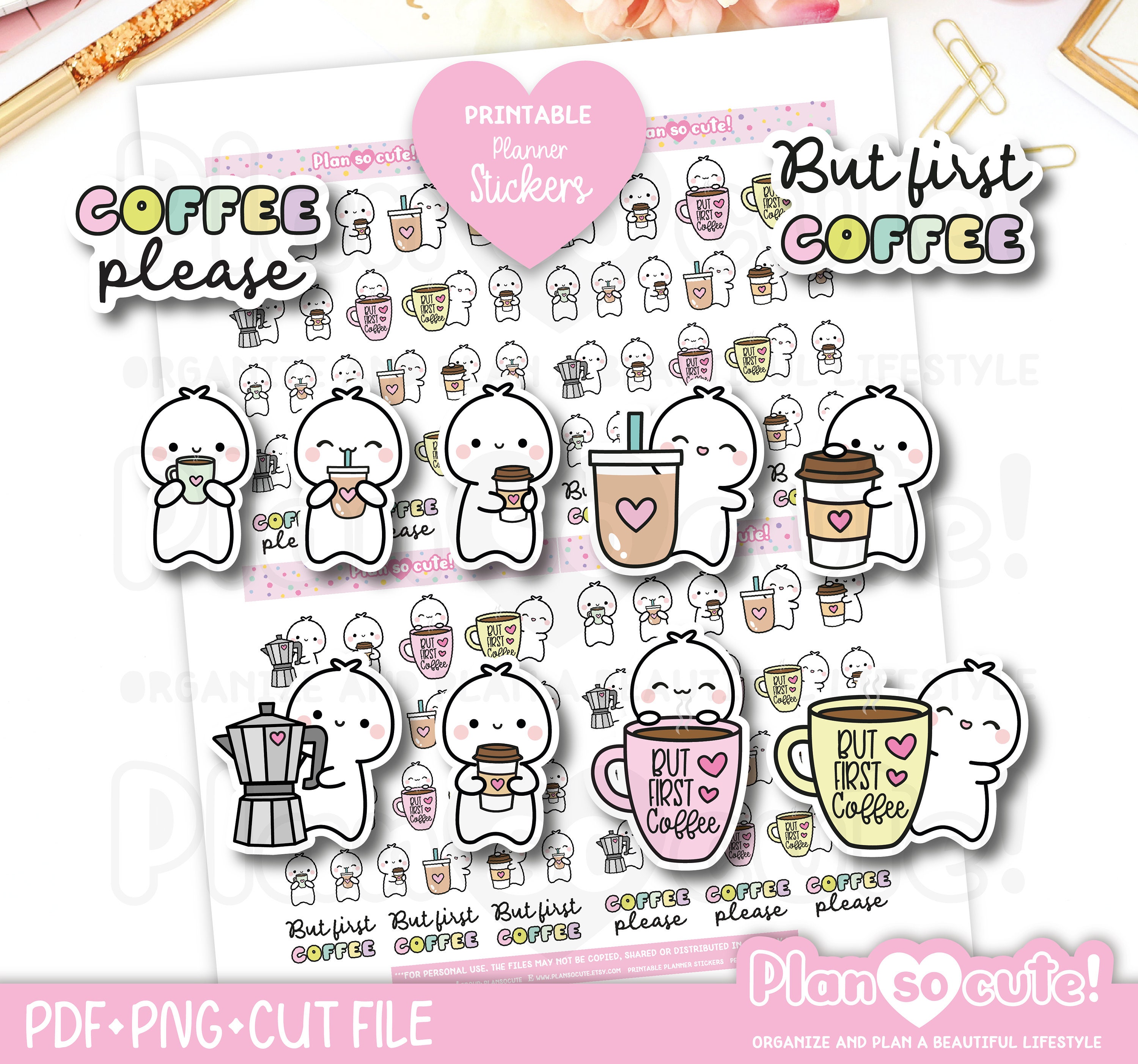 Tiny Puppet Love Coffee Stickers, but First Coffee, Coffee Please ...