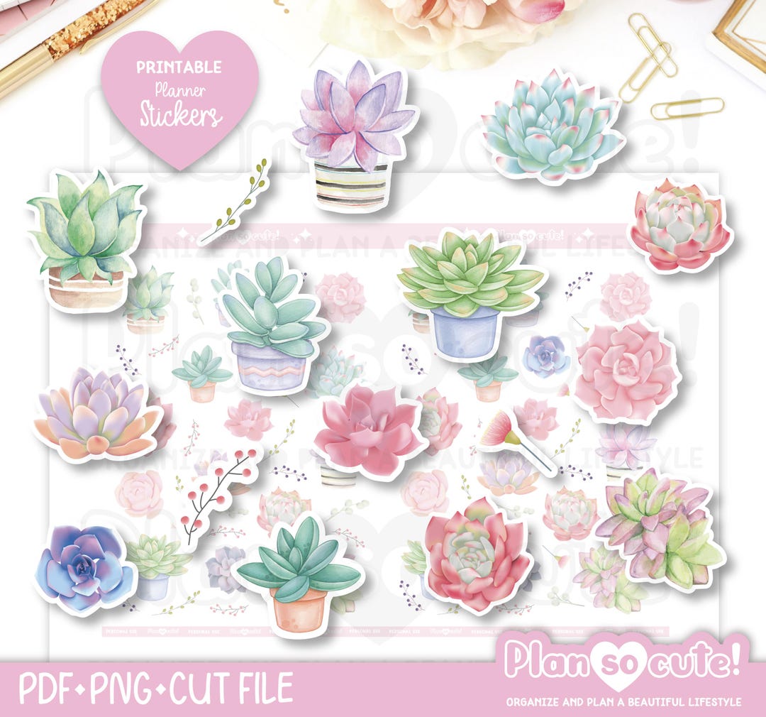 Watercolor Succulents, Printable Sticker Sheet, Printable Planner ...
