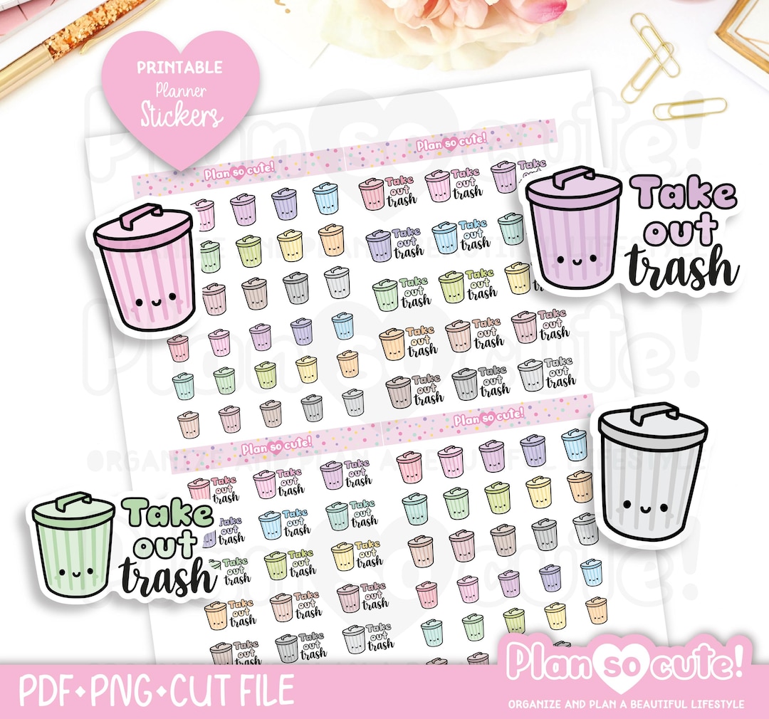 Take Out Trash Stickers, Kawaii Stickers, Printable Planner Stickers ...