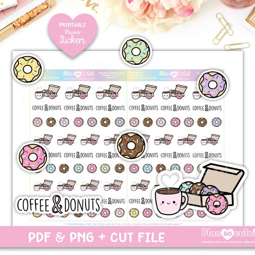 Coffee and Donuts Printable Planner Stickers Kawaii Coffee - Etsy
