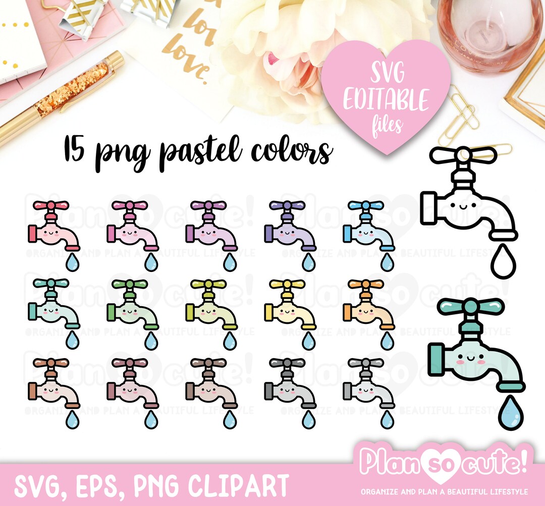 Cute Kawaii Water Tab, Editable Files, SVG, EPS, Png, Outline ...