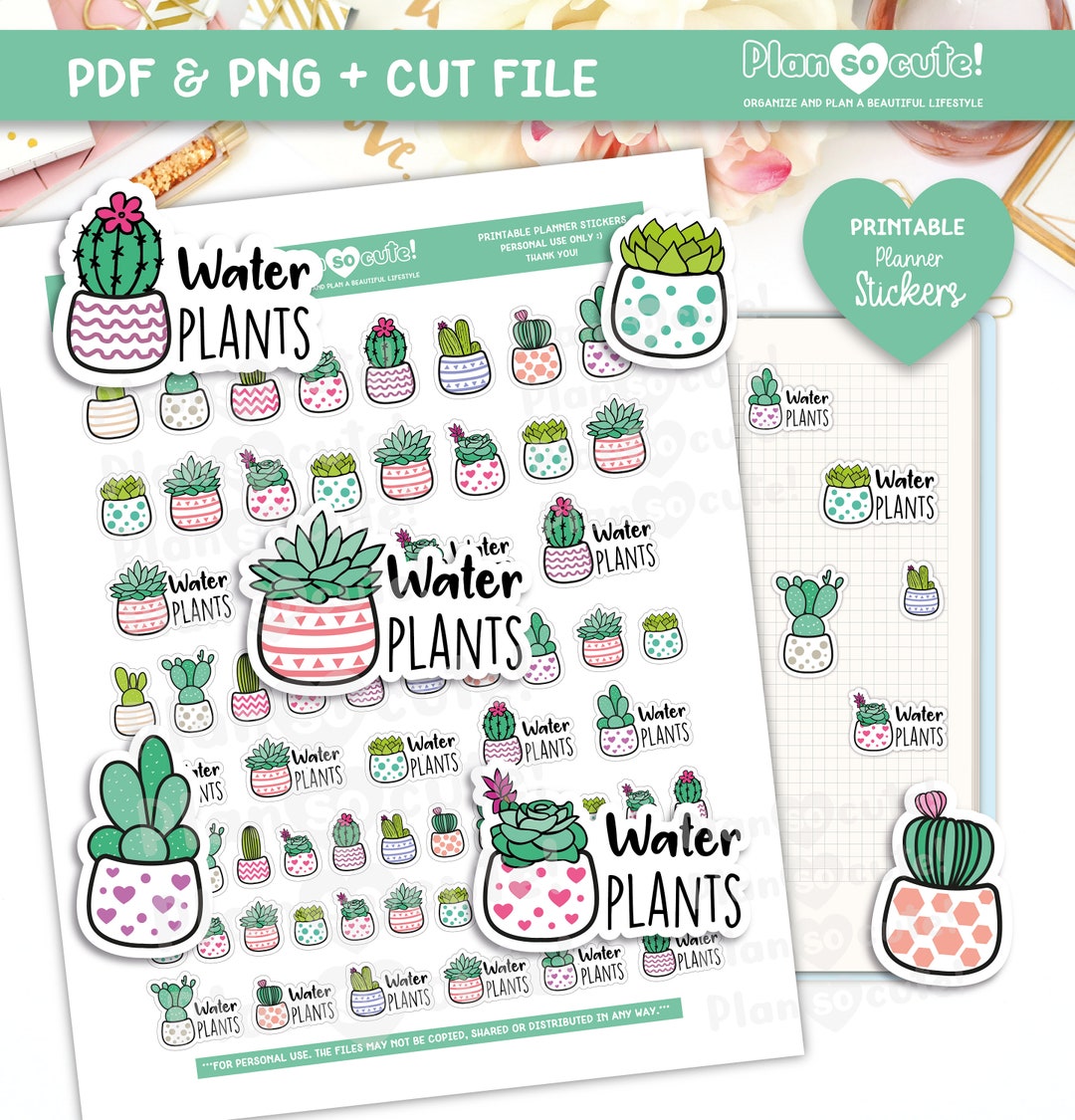 Water the Plants, Doodle Cactus, Succulent, Printable Planner Stickers ...