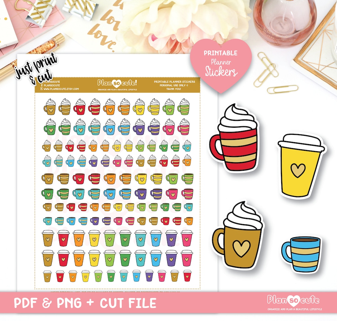 Hot Coffee, Printable Planner Stickers, Bullet Journal Stickers, Erin ...