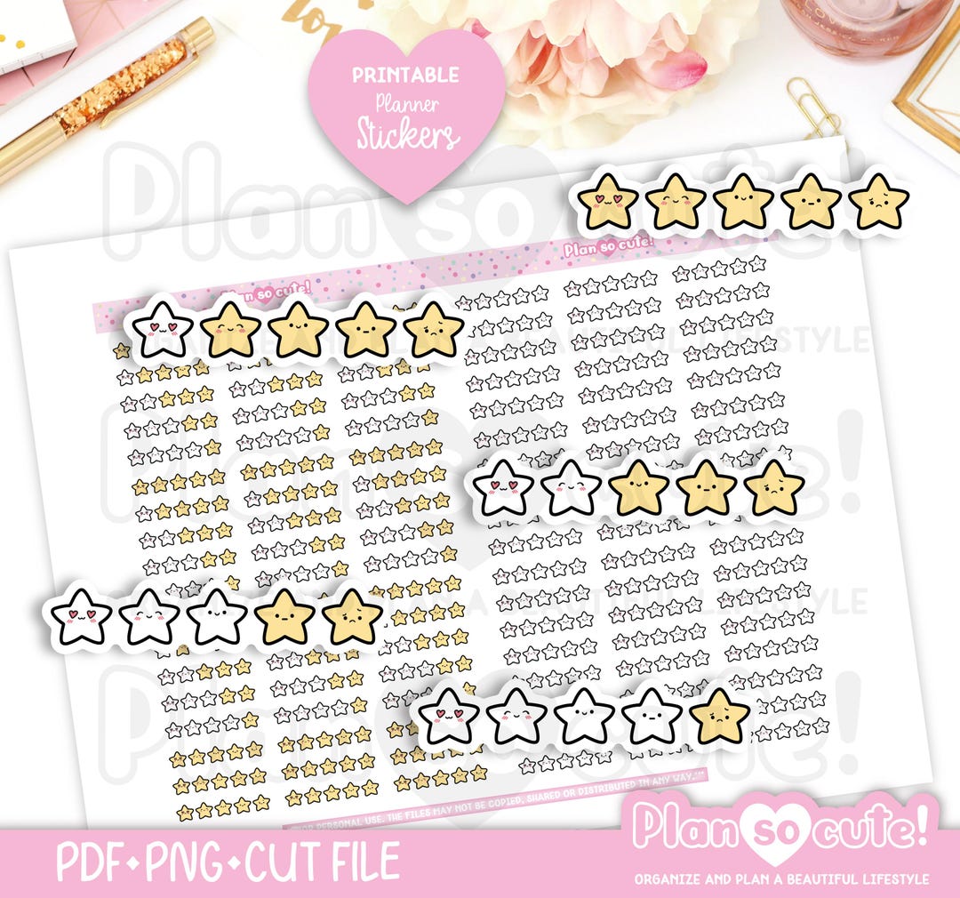 Emoji Star Rating, Cute Rating Stars Printable Planner Stickers - Etsy