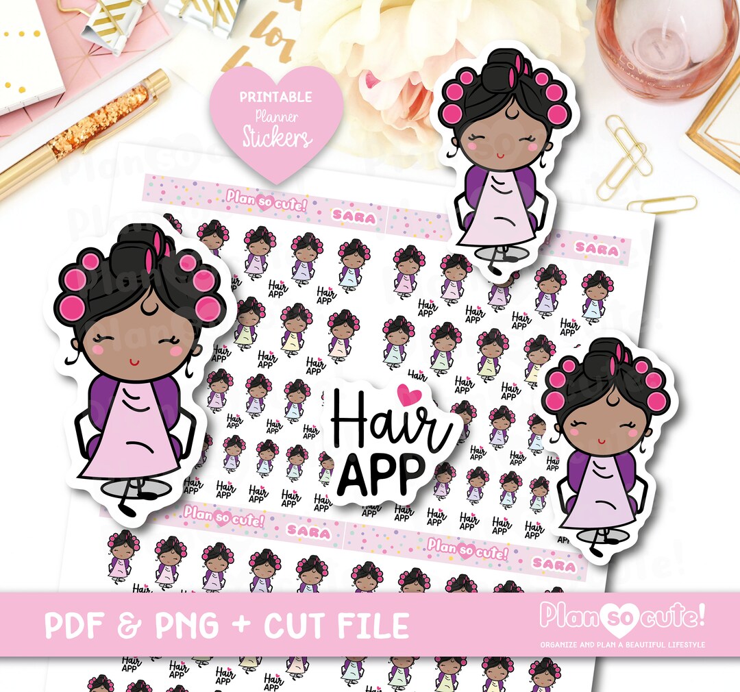 Sara Hair APP, Hair APP, Dark Skin, Printable Stickers, Printable ...