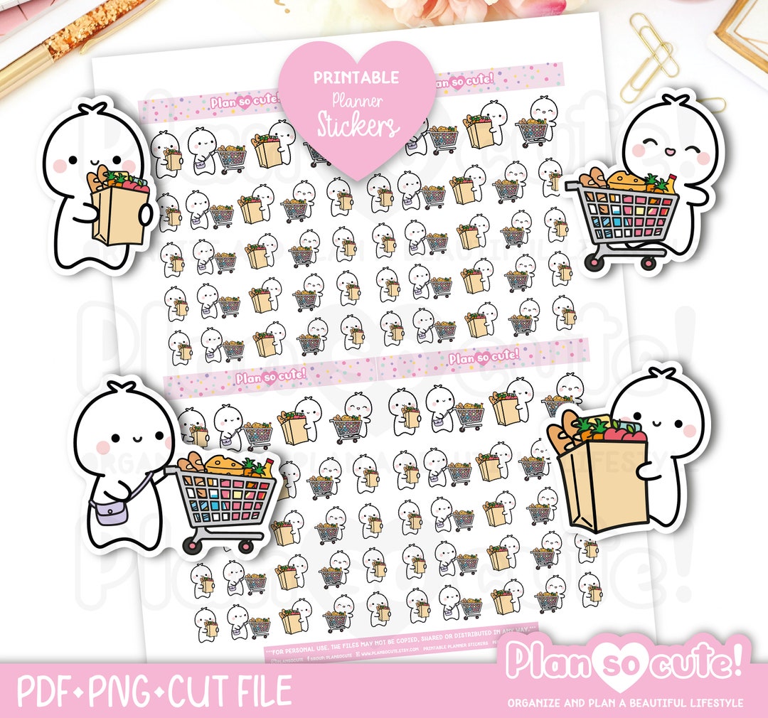 Tiny Puppet Grocery Shopping Stickers, Printable Planner Stickers ...