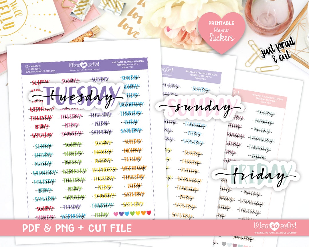 Days of the Week Script, Printable Planner Stickers - Etsy