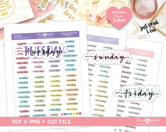 Days of the Week Script Printable Planner Stickers Cricut | Etsy Canada