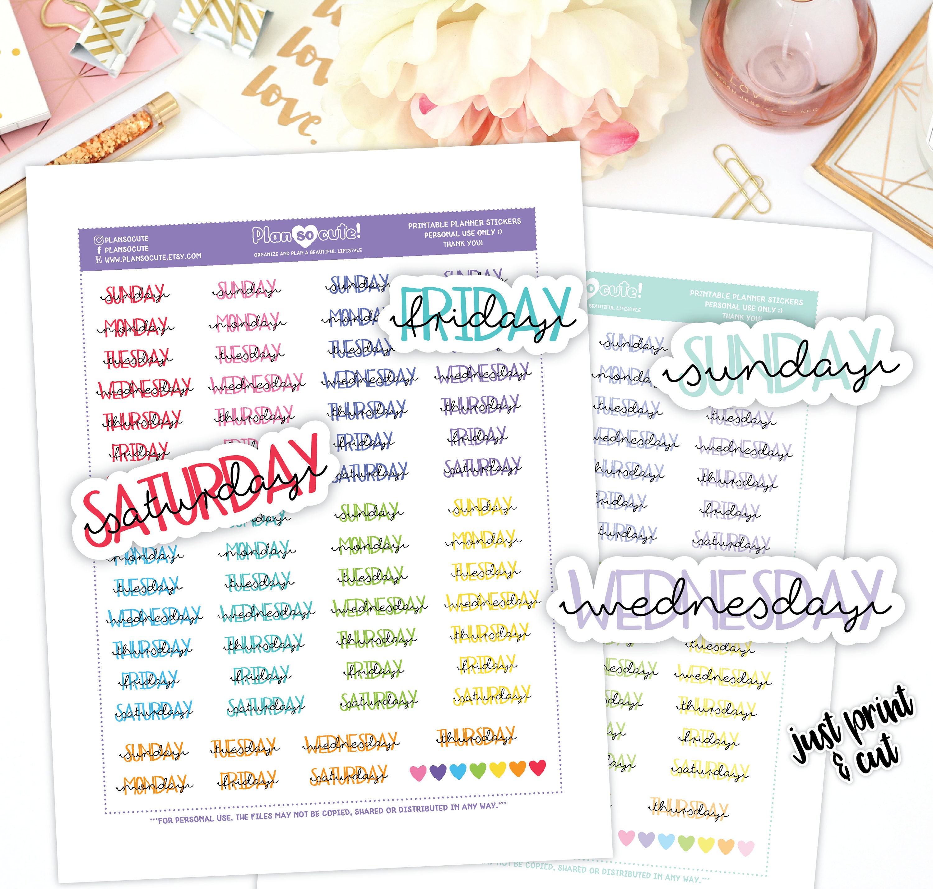 Days of the Week Script Printable Planner Stickers Cricut - Etsy