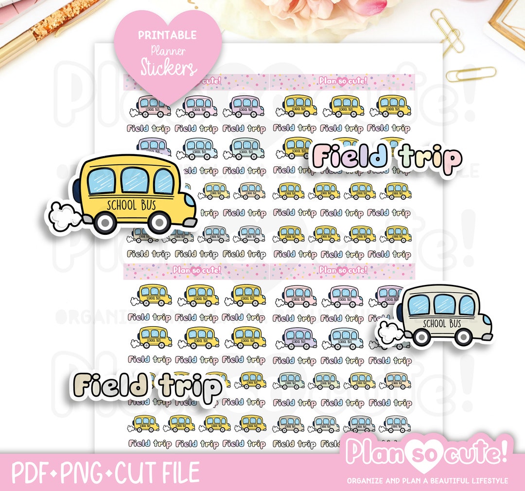 Field Trip Stickers, School Bus Stickers, Printable Planner Stickers ...