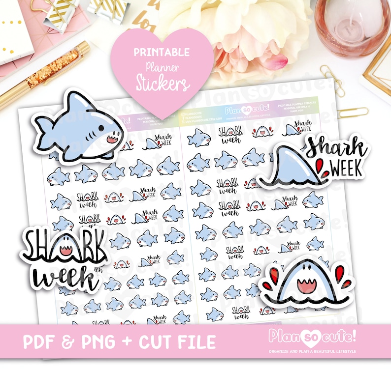 Shark Week Period Tracker Printable Planner Stickers Bullet - Etsy UK