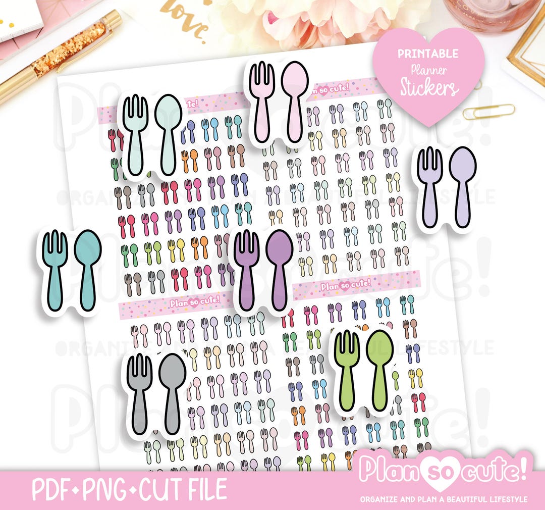 Cutlery Stickers, Meal Plan Stickers, Printable Planner Stickers ...