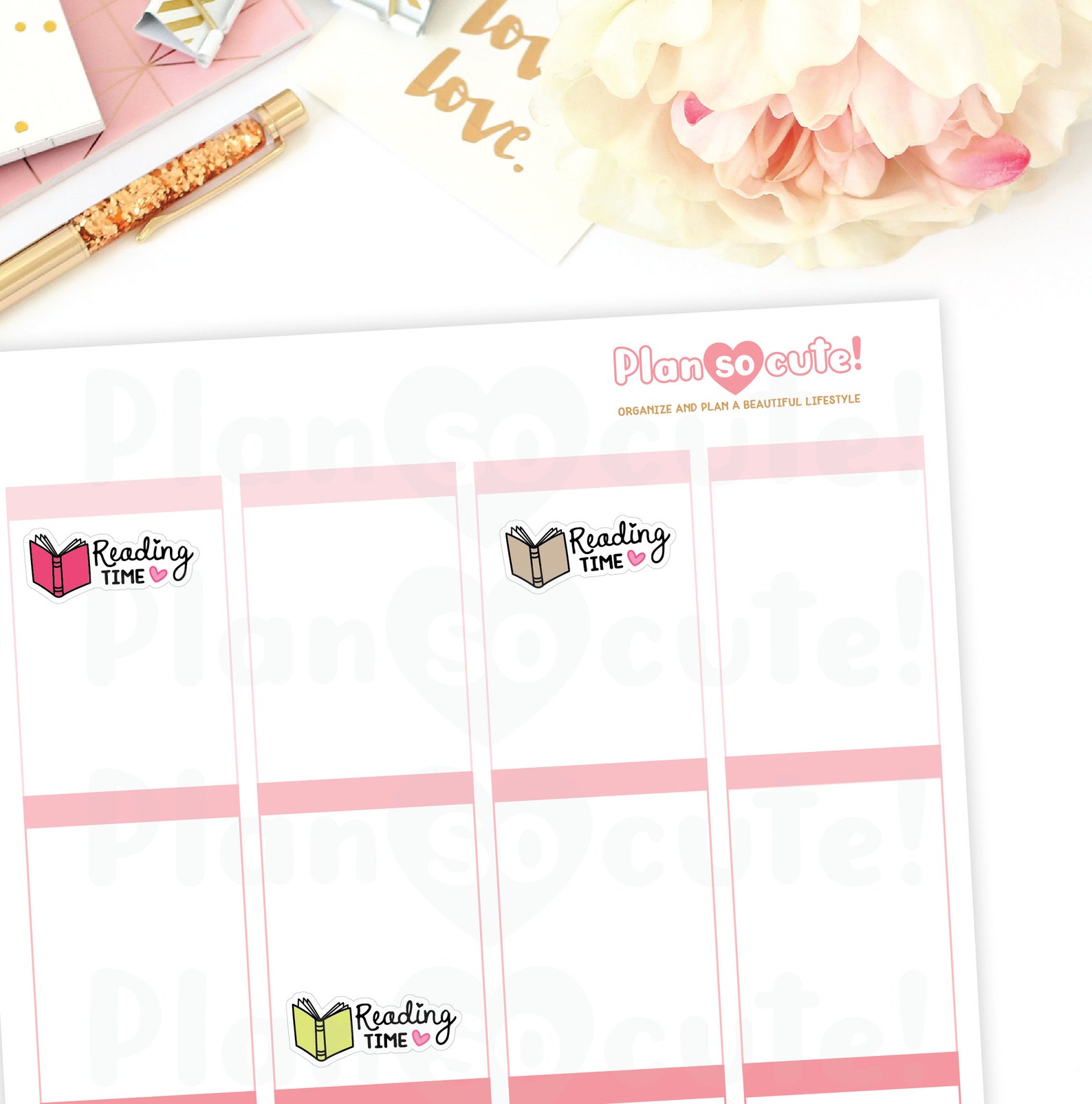 Doodle Reading Time Script Printable Planner Stickers | Etsy