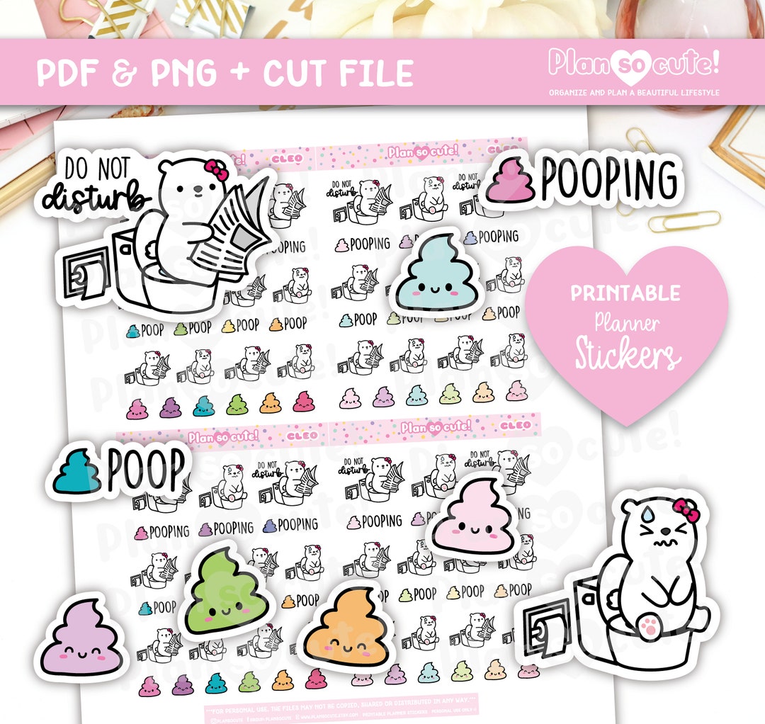 Pooping Cleo Printable Stickers, Poop Stickers, Printable Planner ...