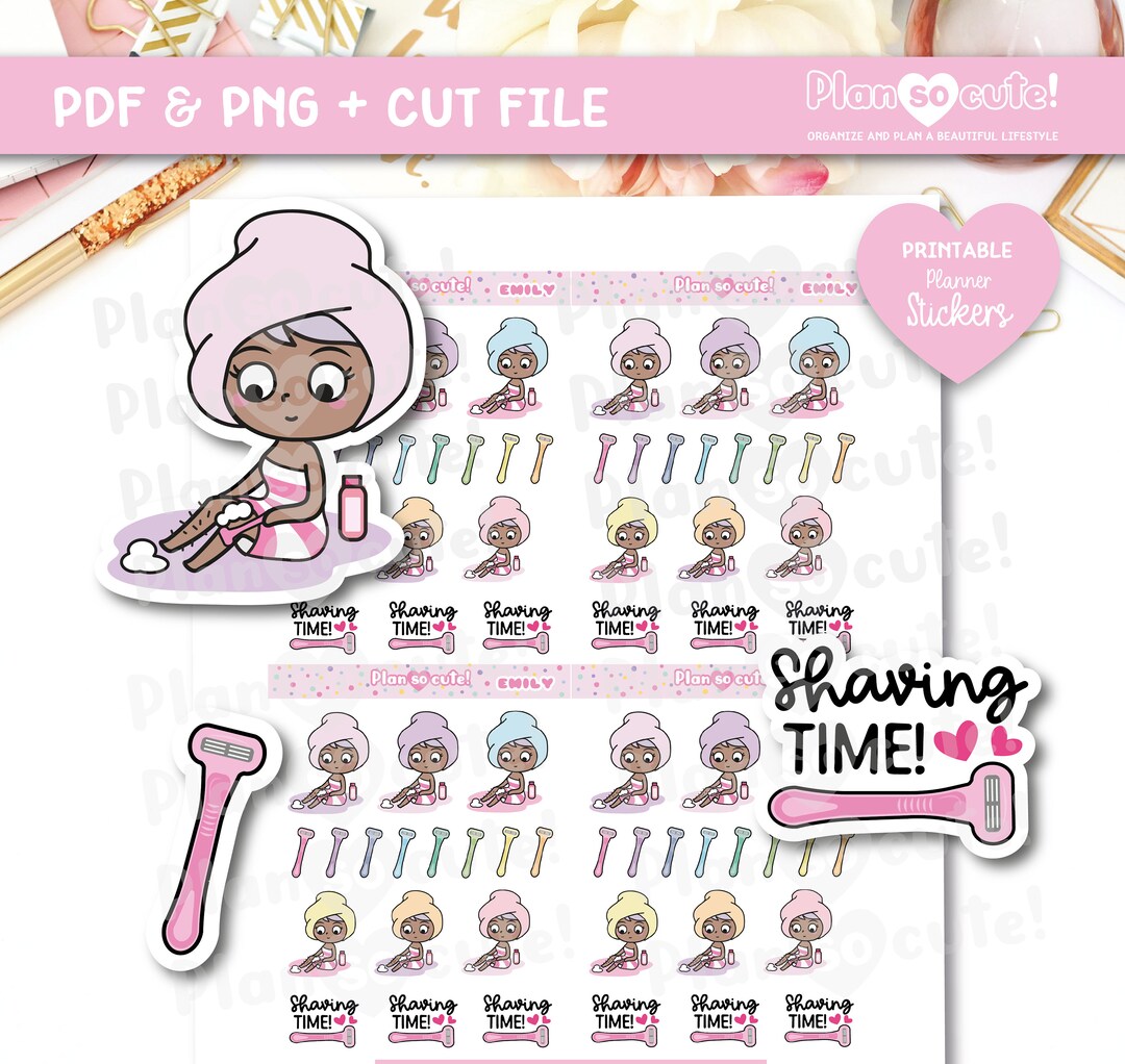 Emily Shaving Time Printable Stickers, Dark Skin, Shave Stickers ...