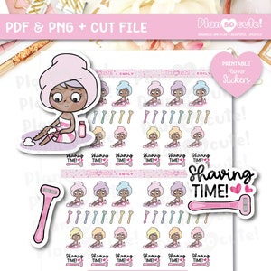 Emily Shaving Time Printable Stickers, Dark Skin, Shave Stickers ...
