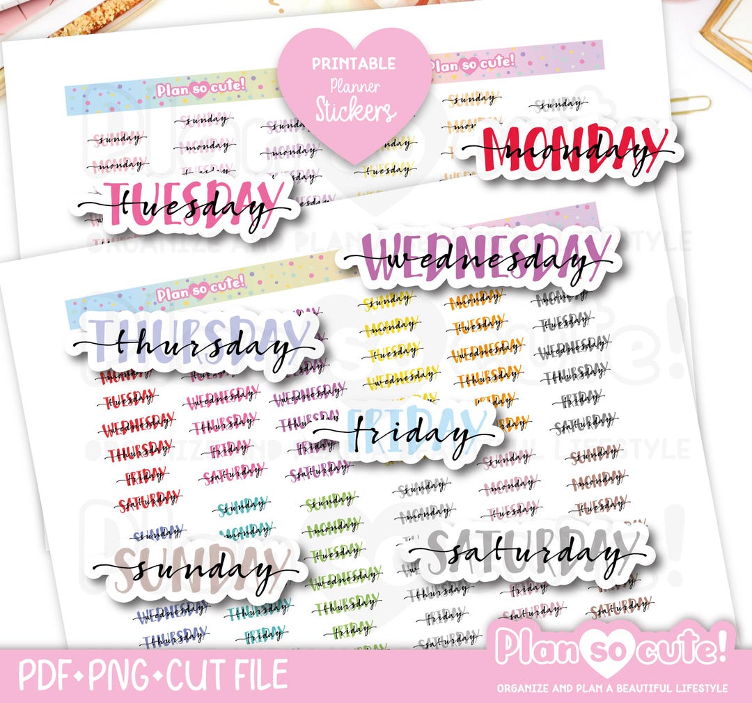 Days of the Week Script, Printable Planner Stickers - Etsy