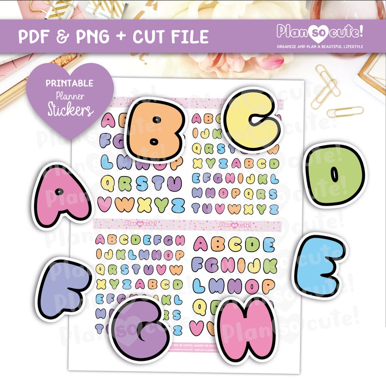 Fluffy Alphabet Printable Planner Stickers Cricut and - Etsy