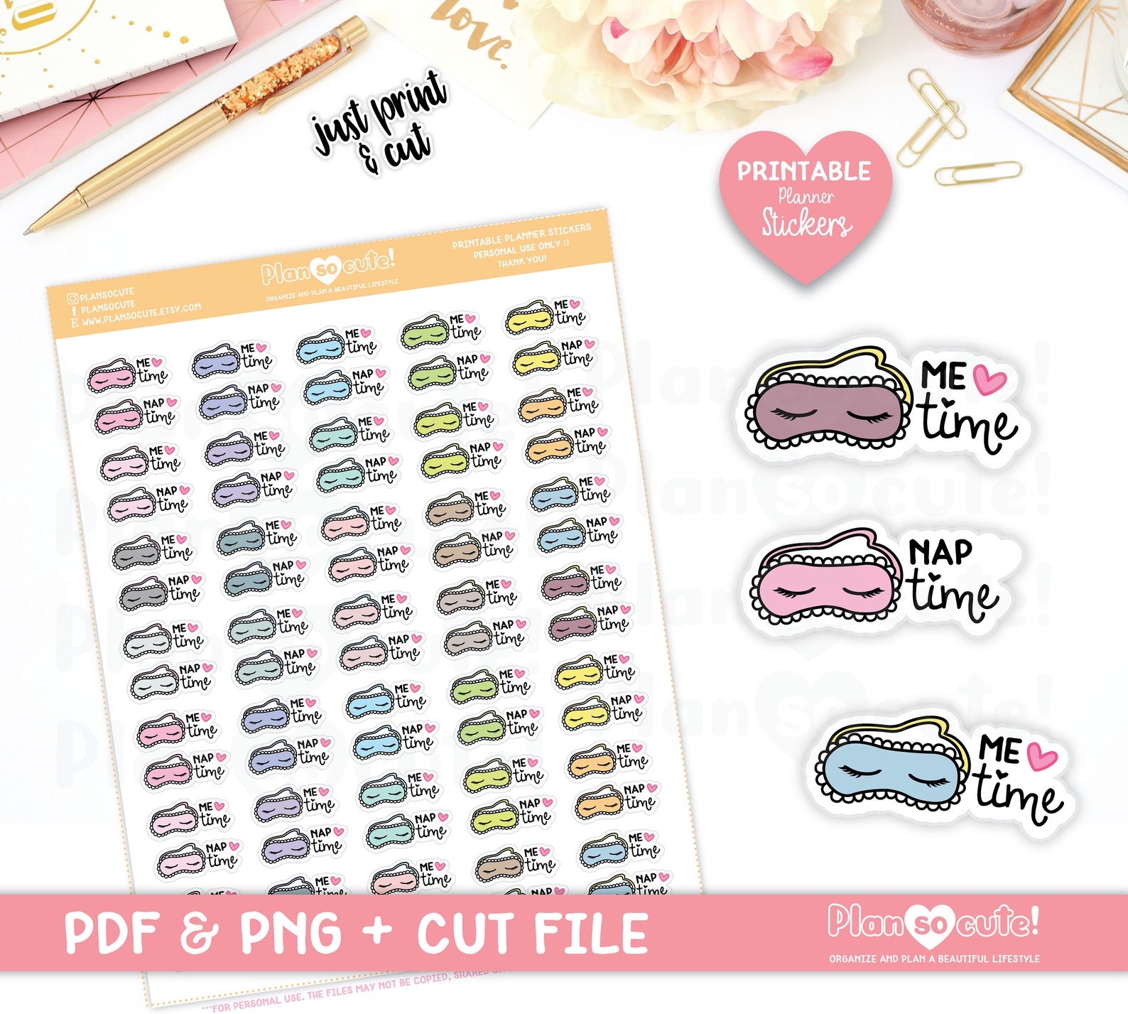 Nap Time Sleep Mask Printable Planner Stickers Bullet - Etsy
