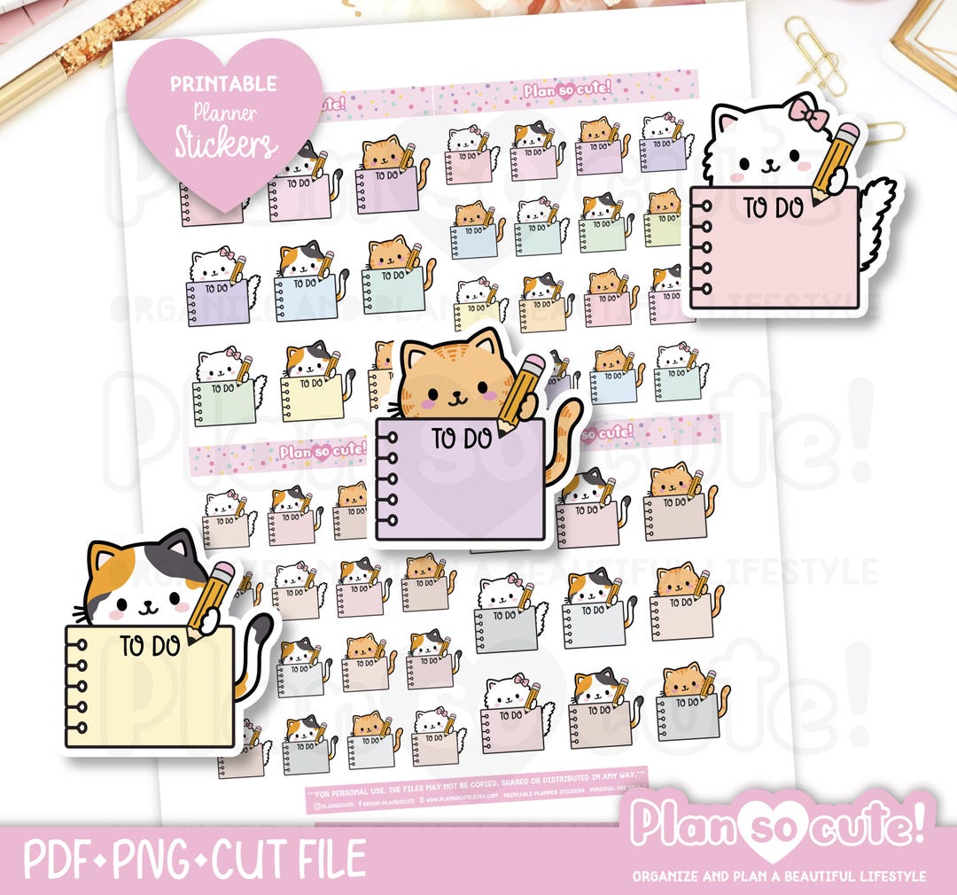 Cute Kittens to Do Stickers, Printable Planner Stickers, Bullet Journal ...
