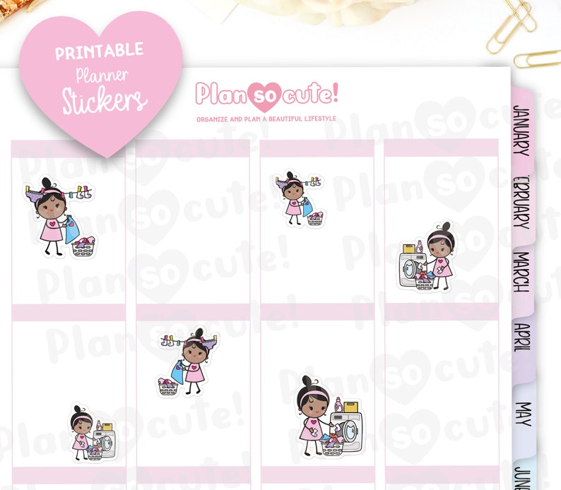 Sara Laundry Time Stickers, Dark Skin, Printable Stickers, Printable ...