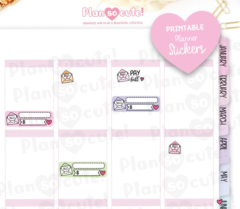 Pay Bill, Printable Planner Stickers, Finance Stickers, Bill Track ...