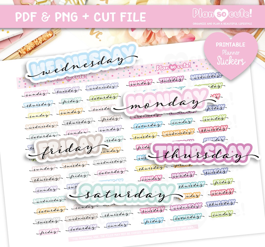Fluffy Days of the Week Banner, Printable Planner Stickers - Etsy